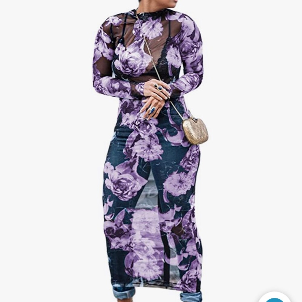 *New*** Feature:Long Dress,See-Through Design,Floral … - Gem